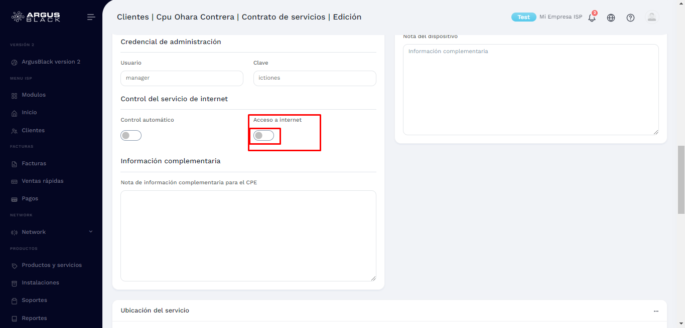 Cómo desactivar el servicio de un cliente – Documentación Argus Black