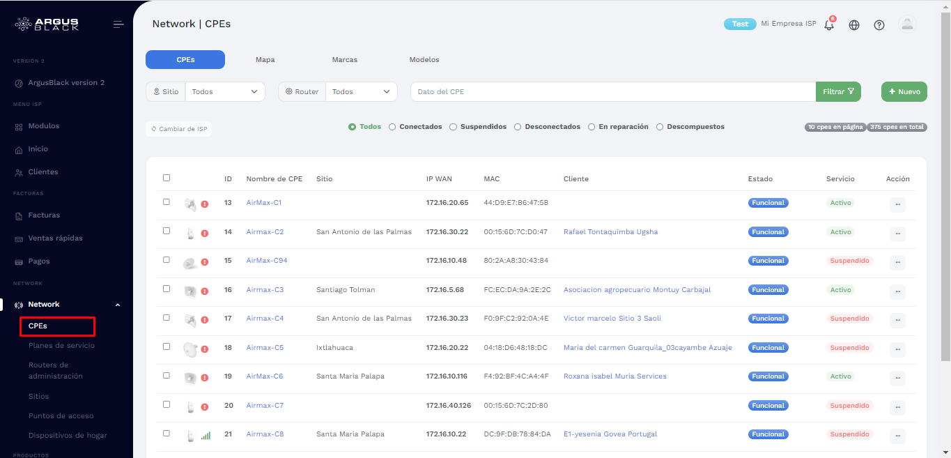 Cómo mostrar el mapa de posiciones de CPEs – Documentación de Argus Black