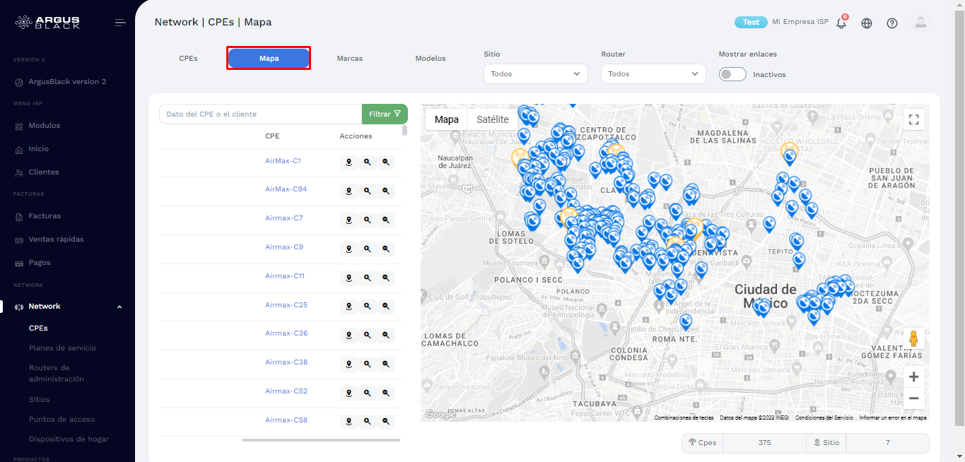 Cómo mostrar el mapa de posiciones de CPEs – Documentación de Argus Black