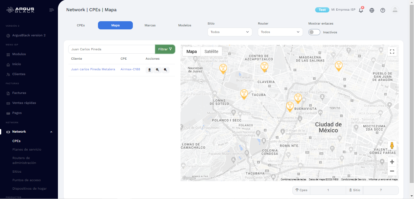 Cómo mostrar el mapa de posiciones de CPEs – Documentación de Argus Black